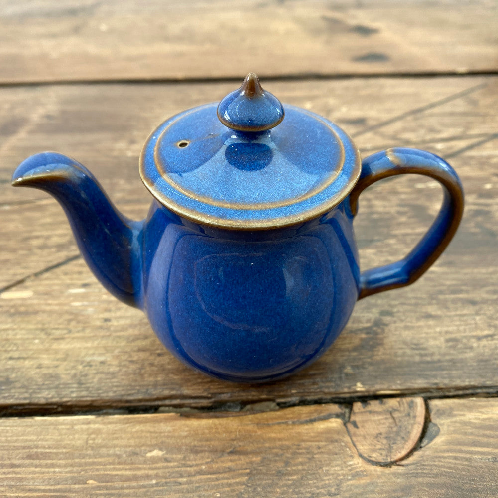 Denby Imperial Blue Salt Pot Teapot Shape Rare Mrpottery