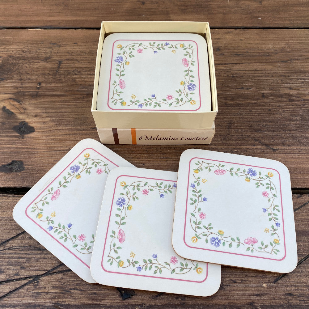 Johnson Bros "Summer Chintz" Boxed Set of 6 Square Coasters, Cork ...