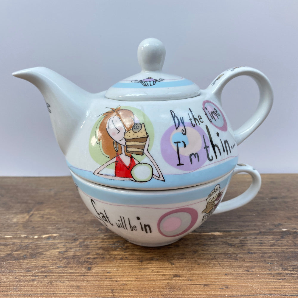 Johnson Brothers "Born To Shop" Tea For One Teapot/Tea Cup Combo (By t ...