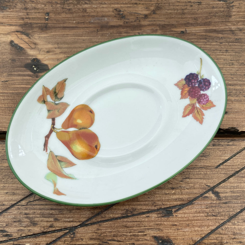 Royal Worcester "Evesham Vale" Sauce/Gravy Boat Stand (Pears/Blackberr ...